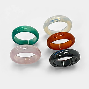 Gem Avenue Green and Pink Agate Hematite Carnalian Opalite Unisex Band Assorted Ring Size 6.5 Set of 5