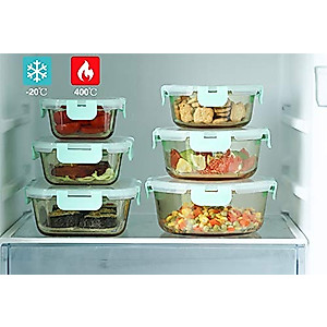 Emica Glass Food Container Set-6 Pack, Glass Amber Color Meal Prep Containers, Food Prep Containers Glass with Lids, Airtight Glass Bento Boxes (6 Containers & 6 Lids)