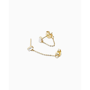 gorjana Women's Desi Chain Huggie Earrings, 18k Gold Plated w/White Crystal, Stud Earring w/Chain Dangle