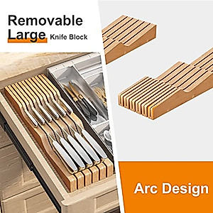 In-Drawer Knife Block Organizer - Bamboo Wood Drawer Knife Organizer-Protecting Knife Organizer Block Holds Up To 11 Knives（Not Included）
