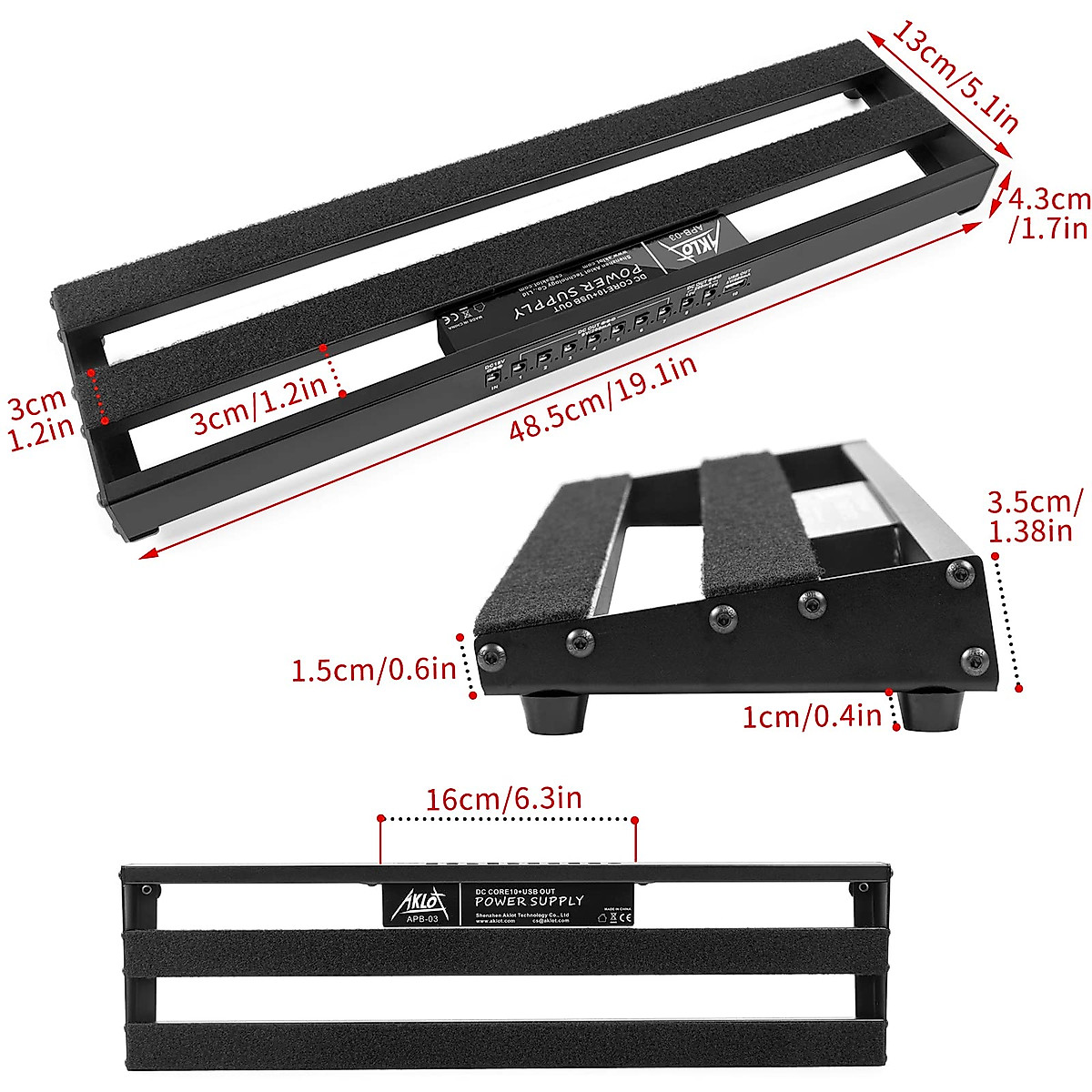 AKLOT Guitar Pedal Board with Built-in Power Supply Guitars Effect Pedalboard Aluminium Alloy Power Supply 19" x 5" with Bag, Pedal Cable