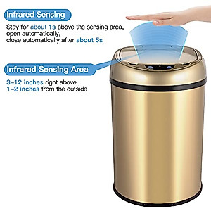 CONIMPO 3.5 Gallon Automatic Touchless Trash Can, Stainless Steel Infrared Motion Sensor Trash Can Smart Garbage Can with Lid for Kitchen Bathroom Bedroom Living Room Office (Champagne Gold)