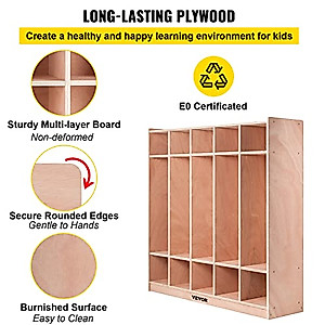 Happybuy 5-Section Classroom Coat Locker, 15mm Thickness Cubbies for Classrooms, Classroom Cubbies, Classroom Furniture with 4 casters for Home, School, Kindergarten