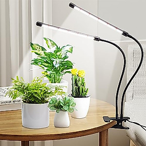 LED Grow Light,6000K Full Spectrum Clip Plant Growing Lamp with White Red LEDs for Indoor Plants,5-Level Dimmable,Auto On Off Timing 3/6/12Hrs