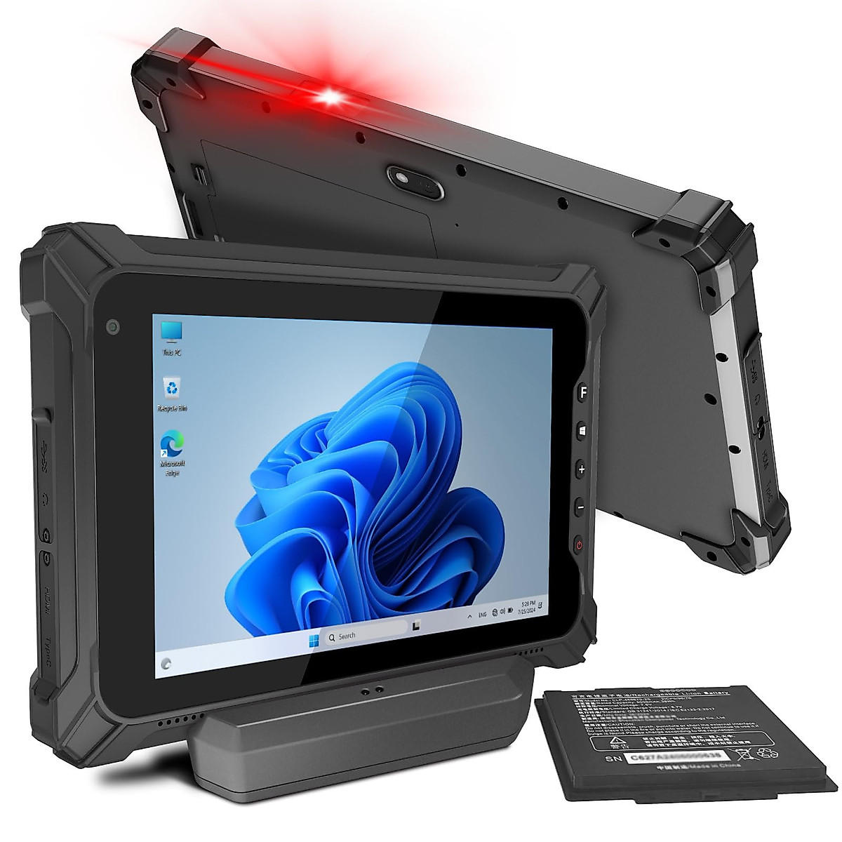 Rugged Windows Tablet with Barcode Scanner, 8" IP65 Enterprise Inventory Tablet Equip with N4680 Scan Engine 1D 2D Barcode Scanning, NFC Reader, 4G WiFi Pad Scanner with Charging Dock