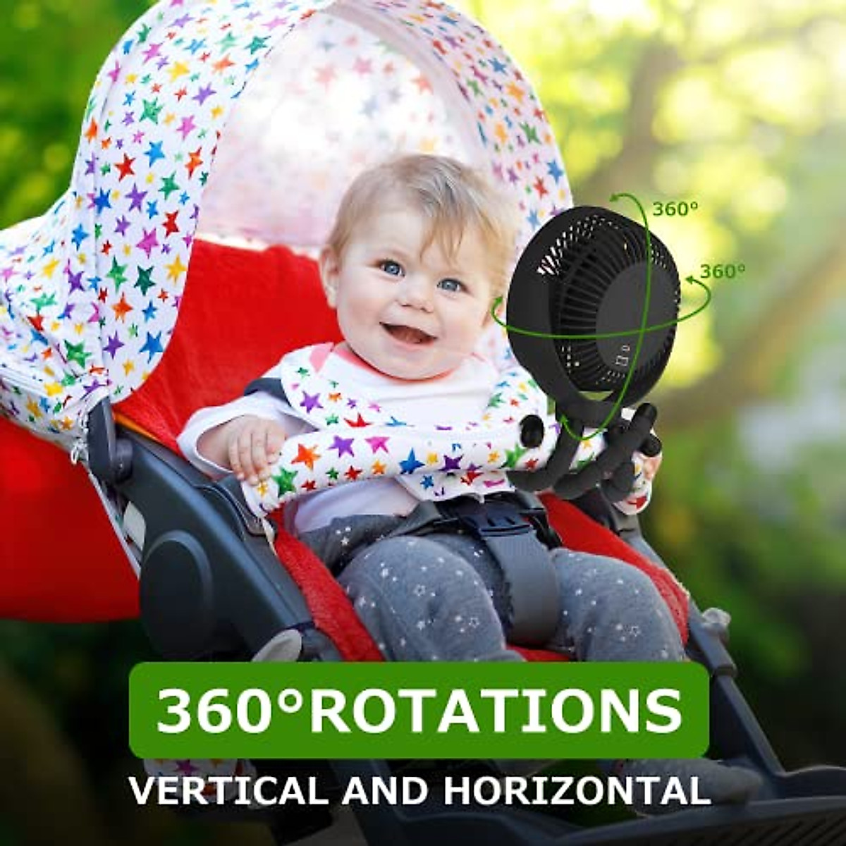 Stroller Fan Rechargeable - Portable Fan for Stroller, Timing Baby Fan, 35H Battery Operated Fan, 3 Speeds Baby Stroller Fan, Rotatable Car Seat Fan, Car Fan for Baby, Clip On Fan with Flexible Tripod