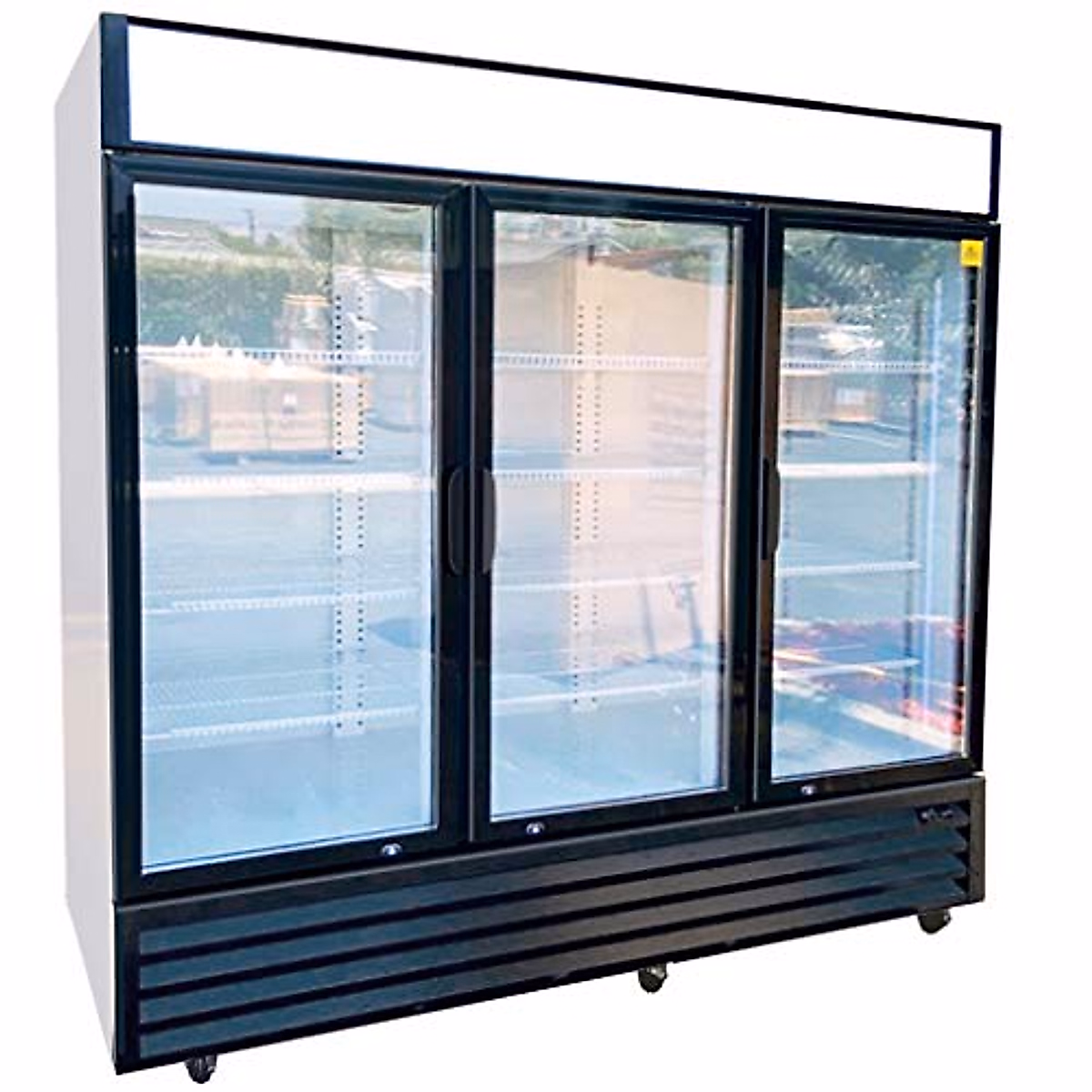 Commercial Refrigerator Glass 3-Door Merchandiser Display Cooler Case Fridge NSF, Bottom-Mounted 71 inches width, capacity 56 cuft 110V, Restaurant Kitchen Cafe GDM-69B