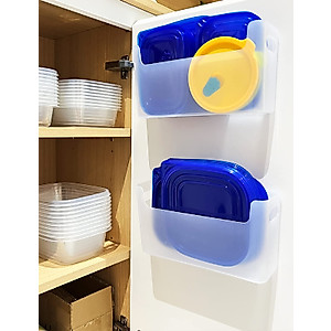 MaraFansie 2 Pack Over Cabinet Organizer Storage Lid Organizer Caddy Space Saver No Drilling Adhesive Over Door Organizer, Clear