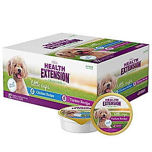 Health Extension Wet Dog Food, Grain-Free, Natural Food Cups for Small Breed Dogs with Added Vitamins, Include 6 Chicken Recipe Cups & 6 Turkey Recipe Cups, Each Cup Weight (3.5 Oz / 99.2 g)