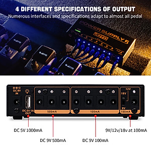 JOYO Built-in 4400mAh Rechargeable Battery Guitar Effect Pedal Power Supply 8 Outputs 9V 12V 18V (100mA, 500mA) Jacks & 5V/1A USB Port (JP-05)