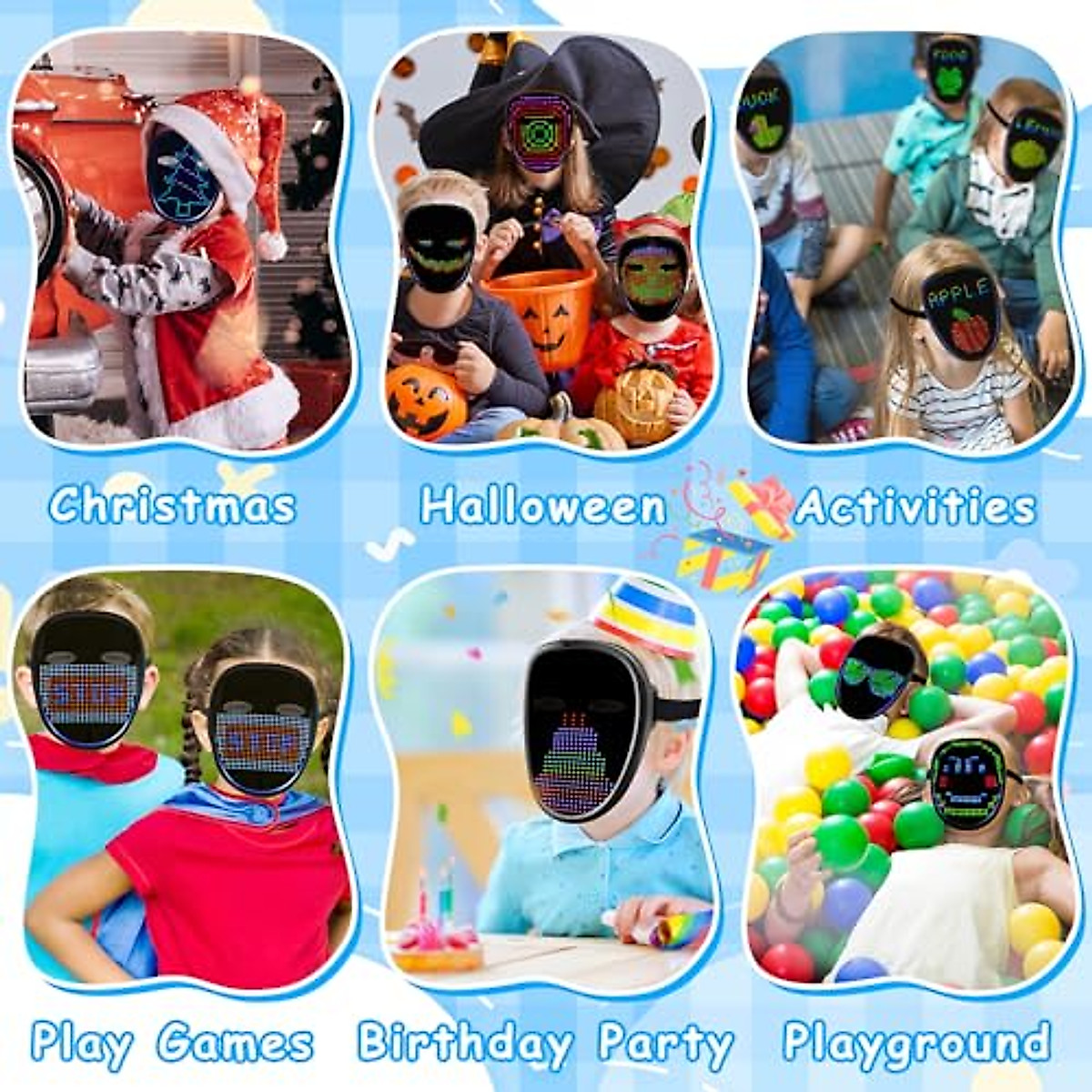 Ompusos LED Mask for kids - Gesture Sensing Transforming Light Up Face Mask for Halloween Rave, Birthday, and Masquerade Parties