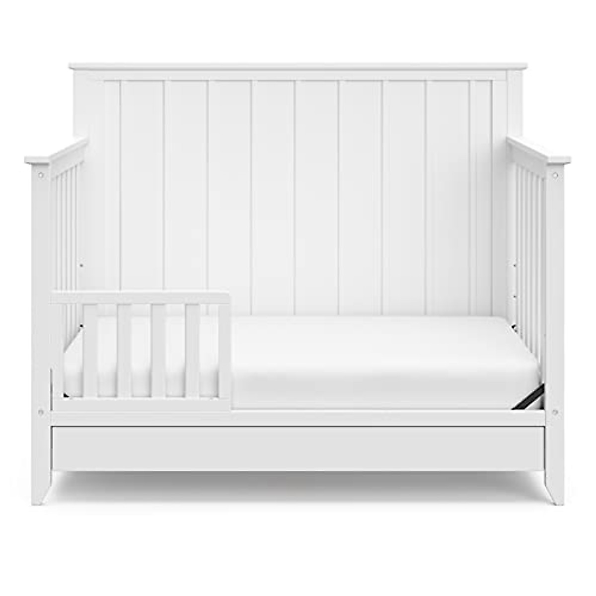 STORKCRAFT Forrest 5-in-1 Convertible Crib with Drawer (White) – GREENGUARD Gold Certified, Crib with Drawer Combo, Full-Size Nursery Storage Drawer, Converts to Toddler Bed, Daybed and Full-Size Bed