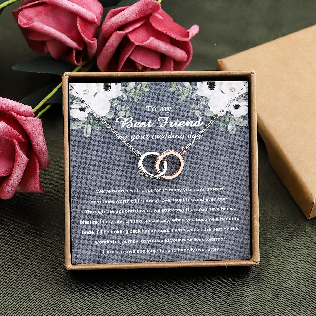 OKEYCH Best Friend Gift to Bride, To My Best Friend On Her Wedding Day Necklace, Bride Gift From Maid of Honor, Wedding Gift (To My Best Friend Necklace)