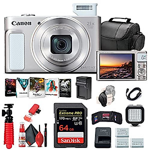 Canon PowerShot SX620 HS Digital Camera (White) (1074C001) + 64GB Memory Card + 2 x NB13L Battery + Corel Photo Software + Charger + Card Reader + LED Light + Soft Bag + More (Renewed)