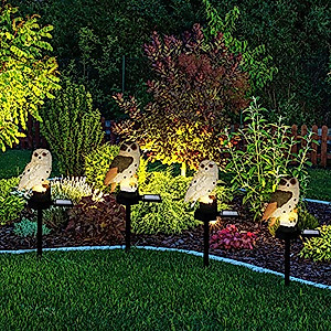 Solar Garden Lights Garden Statues LED Owl Solar Lights Waterproof Owl Lamp Outdoors for Garden Decor (Brown)