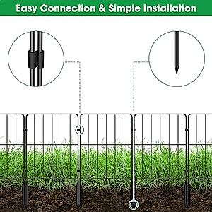 OUSHENG Decorative Garden Fence Fencing 10 Panels, 10ft (L) x 22in (H) Rustproof Metal Wire Border Animal Barrier with Plastic Stakes for Dog Yard Patio Outdoor, Square