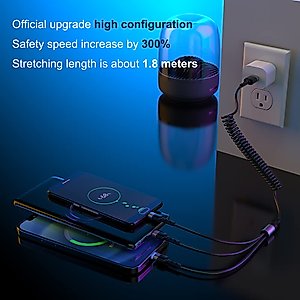 MTAKYA Coiled iPhone Charger Cable for CarPlay 6.6ft Mfi Lightning Charging 3 in 1 Multi USB Apple Spring Cord with C/Micro USB/Lightning Connector Apple/Android/Samsung. MY-MA-2IN3-T