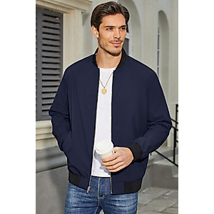 MAGCOMSEN Mens Lightweight Jackets Bomber Jacket Full Zip Light Windbreaker Casual Stylish Golf Jackets Navy 2XL