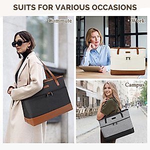 Kasqo Laptop Tote Bag for Women, 15.6 Inch Shockproof Computer Work Teacher Bag, Large Capacity Waterproof Handbag with Luggage Sleeve, Black and Brown