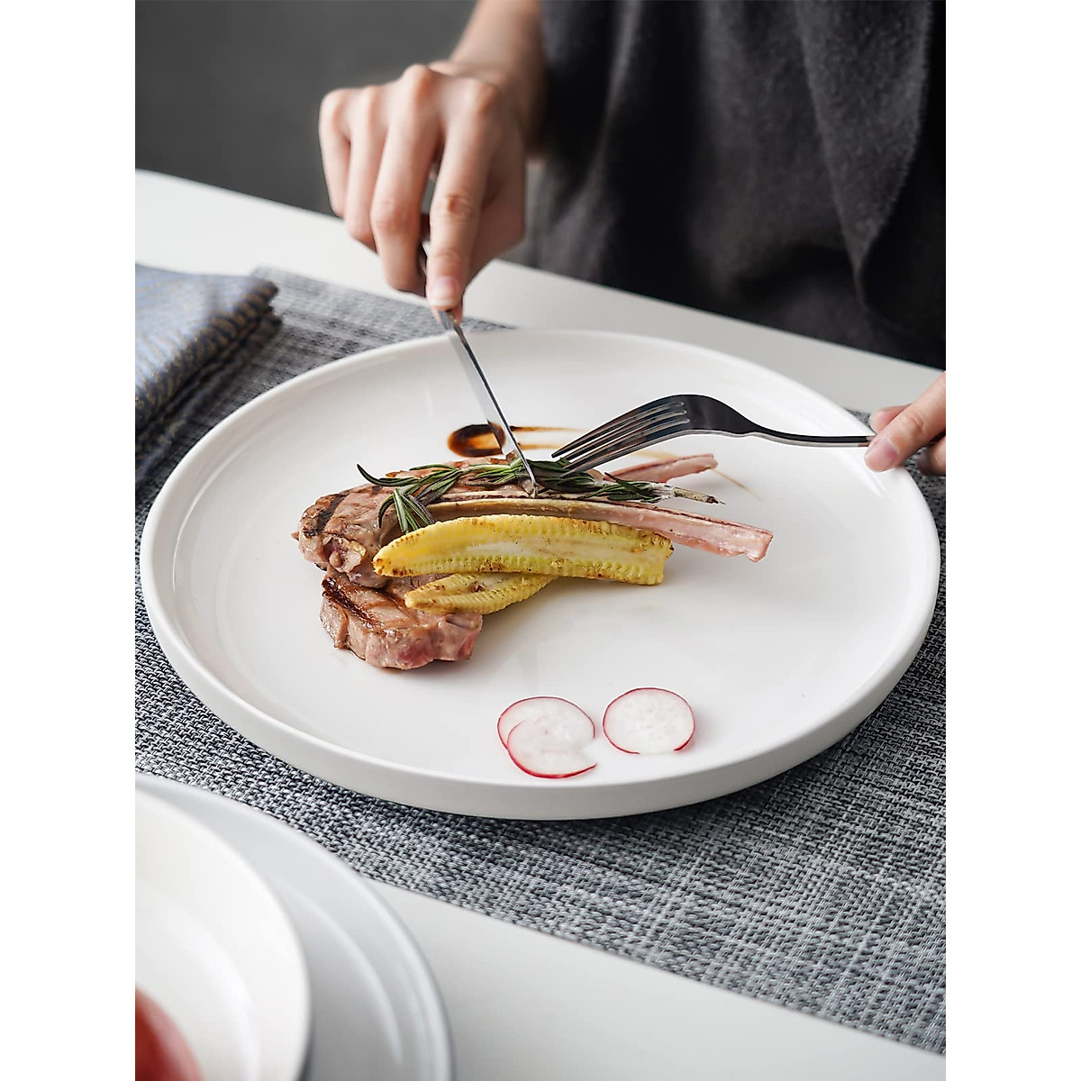 Kanwone Porcelain Dinner Plates - 10 Inch - Set of 6, White, Microwave and Dishwasher Safe Plates, White Dishes, Morden Plates