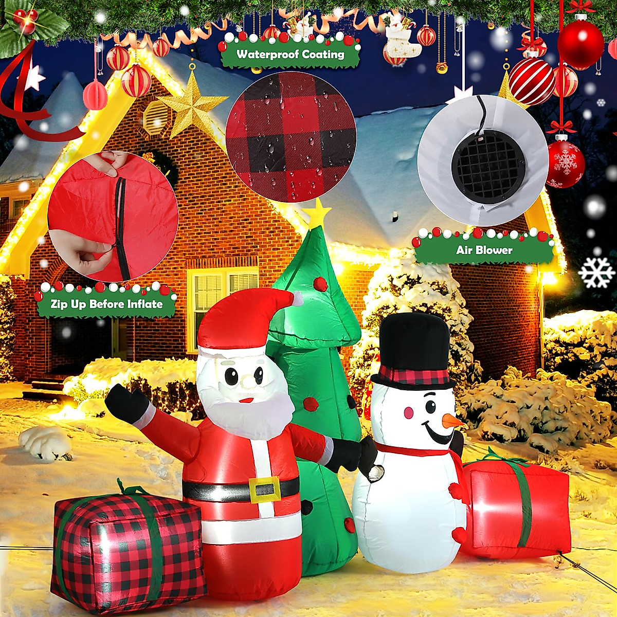 ZOOS Christmas Inflatables Outdoor Decorations 8x5FT Inflatable Christmas Yard Decorations Lighted Inflatable Christmas Tree Snowman Santa Claus Gift Box, Inflatable Outdoor Holiday Yard Decorations