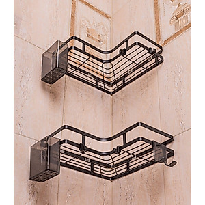 Generic Corner Shower Caddy, 2 Pack Adhesive Shower Corner Organizer Shelves, No Drilling Stainless Steel Shower Storage Rack with Hooks&Toothpaste Holder for Bathroom, Dorm and Kitchen, Black