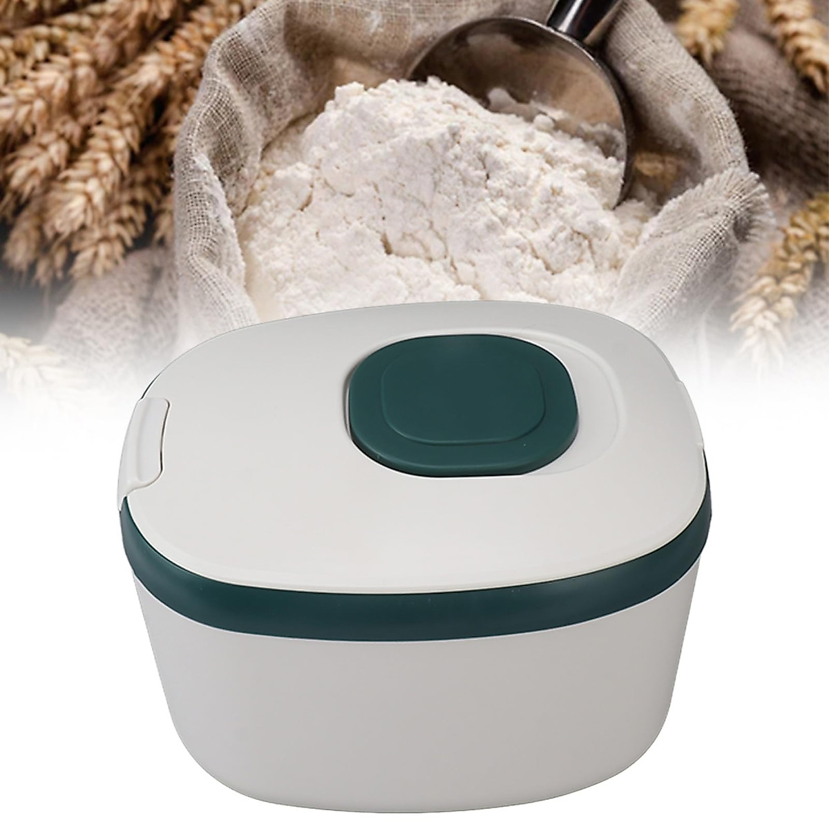 Rice Storage Container, Large Capacity Food Storage Container, Airtight Food Storage Container with Measuring Cup, Covered Rice Bucket, Cereal Dispenser Bin for Grains Nuts Flour(S Green (5kg/11.0lb))