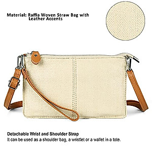 befen Straw Clutch Bags for Women, Beach Clutch Wristlet Wallet Purses Small Crossbody Bags - Beige