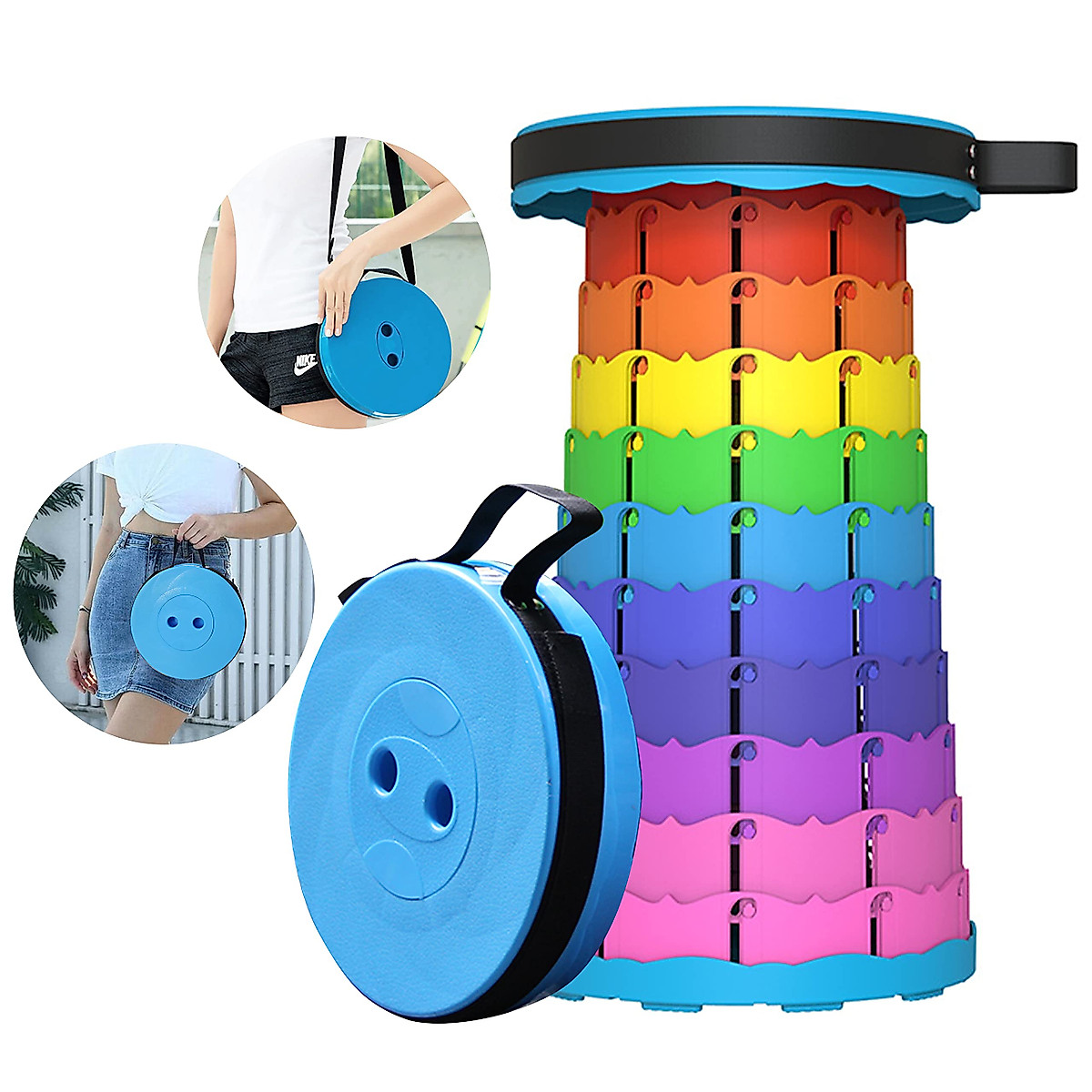 LB 2024 Upgraded Portable Collapsible Retractable Folding Stool, Lightweight Telescoping Foldable Camping Stool for Adults for Outdoor Fishing Hiking Gardening Travel BBQ, Hunting, Indoor Activities