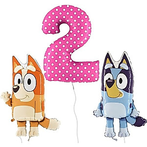 Toyland® Bluey & Bingo Foil Balloon Birthday Pack - 2 x 32 Character Balloons & 1 x 40 Number Balloon - Kids Party Decorations