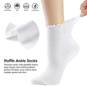 UTTPLL Womens-Ruffle-Turn-Cuff-Casual-Lettuce Socks Lovely Double Needle Ankle Boot Socks Athletic Soft Cotton Warm Cute Crew Frilly Sock Black,White,Grey,Pink