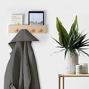 Ligneum Small Wall Shelf with Hooks for Hanging Coats - Wall Mounted Coat Rack and Floating Shelf with Hooks - Apartment Decor Entryway Wall Shelf with Key Organizer and Mail Organizer.
