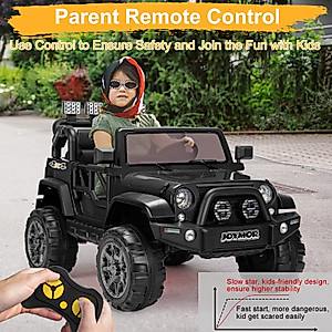 JOYMOR 2 Seat Ride on Truck, 12V Kids Electric Battery Powered Car with Remote Control, Motorized Toddler Vehicles Truck Toy, Adjustable Speeds, MP3 Player, LED, Horn (Two seat, Black)