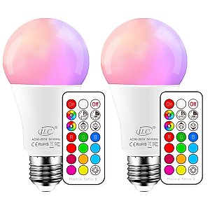 ILC Color Changing LED Light Bulbs, 70W Equivalent, 2700K Warm White A19 E26 Screw Edison Base RGBW Dimmable - 12 Color Choices - Timing Infrared Remote Control Included (2 Pack)