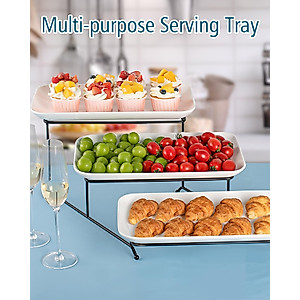 Delling 3 Tier Serving Tray for Dessert Table Display Set, 12 inch Tiered Serving Stand with Serving Dishes for Entertraining, Collapsible Sturdier Stand, White Serving Platters for Party Display Set