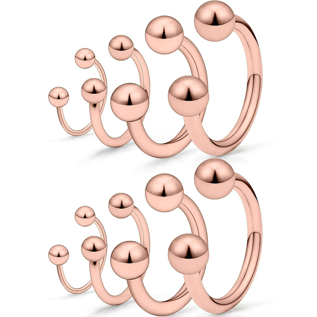 SCERRING 4 Pairs 20G 16G 14G 12G Stainless Steel Nose Horseshoe Hoop Rings Eyebrow Lip Ear Tragus Cartilage Daith Septum Nipple Belly PA Retainer Piercing Jewelry 10-16mm Rose Gold