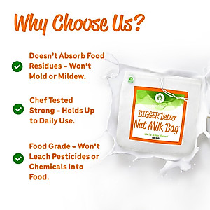 Pro Quality Nut Milk Bag - XL12"X12" Bags - Commercial Grade Reusable All Purpose Food Strainer - Food Grade BPA-Free Ultra Strong Fine Nylon Mesh - Almond Milk, Juices, Cold Brew Recipes Videos -1