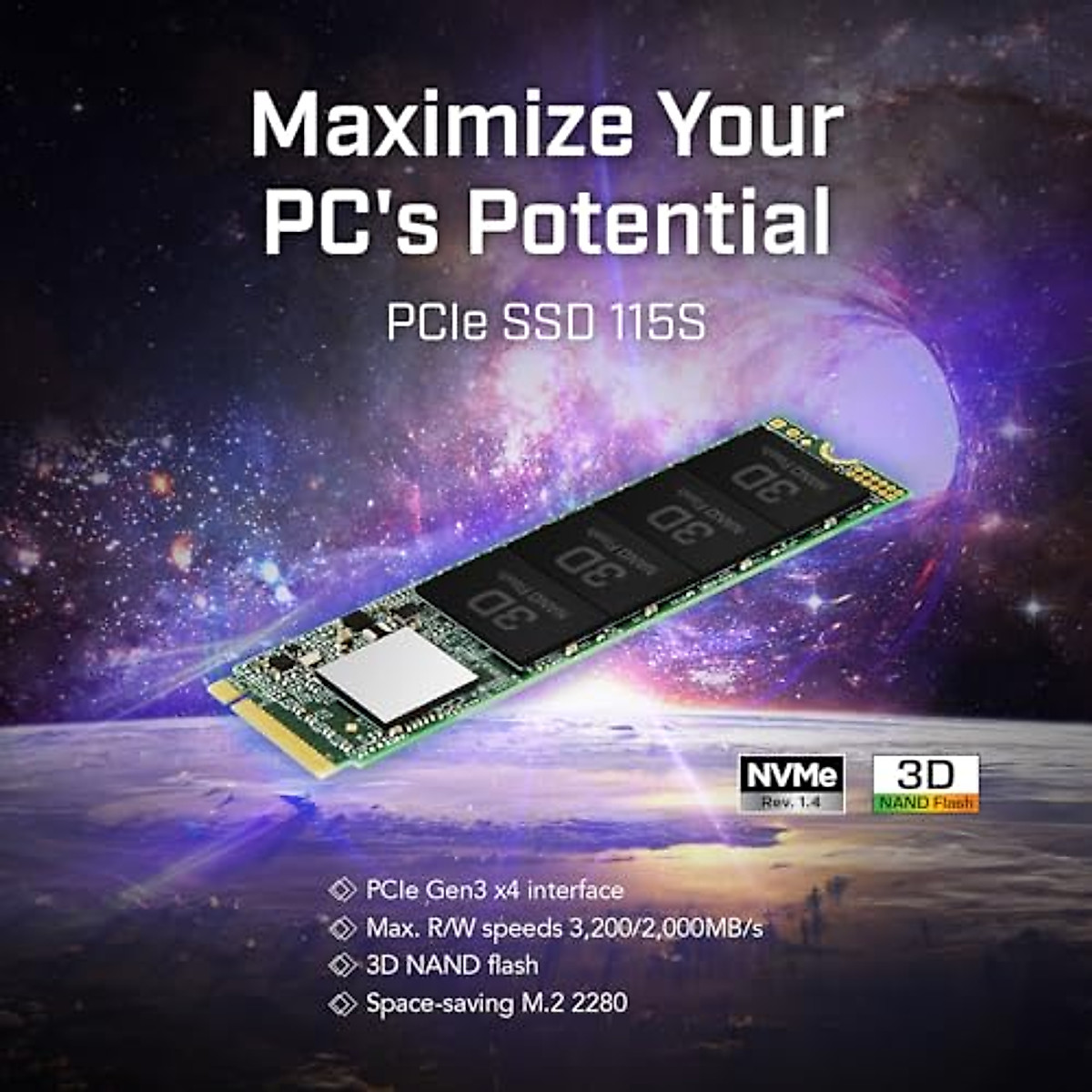 Transcend 1TB MTE115S M.2 2280 PCIe Gen3x4 SSD, 3D NAND, NVMe Internal Solid State Drive, Low-Power Consumption, SLC Cache, Up to 3,200 MB/s - TS1TMTE115S