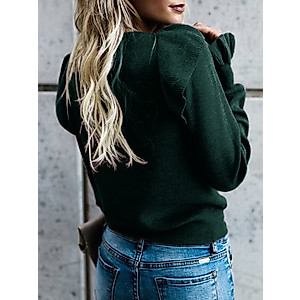 Valphsio Women's Long Sleeve Rib Ruffle Front Sweater Crewneck Puff Shirt Pullover Cute Tops (Large, Green)