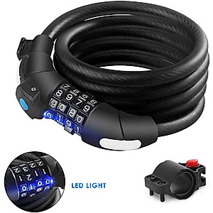 bicycle locks heavy duty anti theft Bike Lock Bike Lock 4 Digit Code Combination Bicycle Security Anti-theft Cycling Bicycle Lock With Lock Holder LED Light, For Cycles Bicycles Motorcycles Scooters S