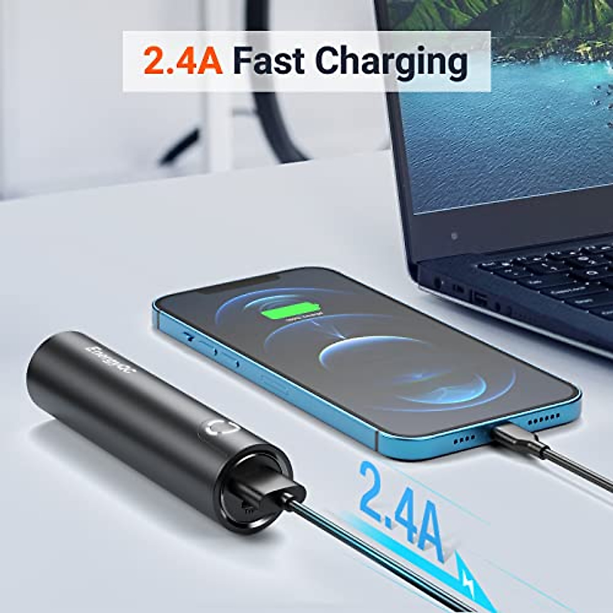 EnergyQC Fast Charging Portable Charger 5000mAh,External Battery Power Bank with USB-C Input(Recharge Only), Battery Pack Compatible with iPhone,Samsung Galaxy,Airpods and More-Black