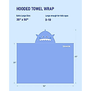 ZIONOR Bamboo Hooded Towel for Kids - 35'' x 50'' Extra Large Bath Towels for Kids 3-10 Yrs, Premium Soft Towels for Boys Girls, Ultra Absorbent and Hypoallergenic (Purple, Shark)