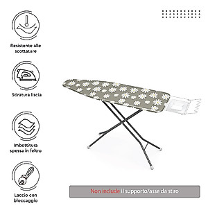 Encasa Ironing Board Covers (14 x 42 inch) Drawstring Tightening with Thick 3 mm Felt Padding, Easy Fit, Scorch Resistant, Printed - Daisy Grey