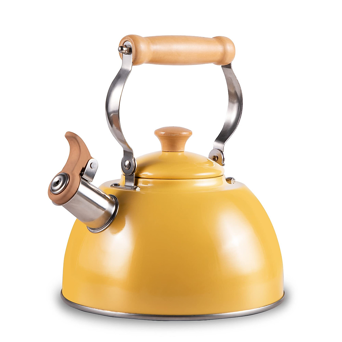 ROCKURWOK Tea Kettle, Tea Pot with Cool Touch Ergonomic Handle, Teapot Food Grade Stainless Steel, Tea Kettle Stovetop, Kettle Teapot, Whistling Tea Kettle, Tea Kettle Pot, 2.7 Quart (Yellow)