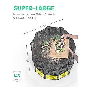 Large Compost Bin - 143 Gallon (540 L) Garden Composter with Better Aeration System, Easy Assembling/BPA Free/Sturdy/Outdoor Compost Tumbler