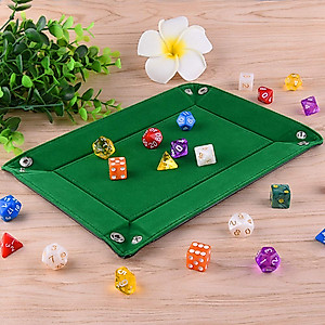 SIQUK Double Sided Dice Tray Folding Rectangle PU Leather and Dark Green Velvet Dice Holder
