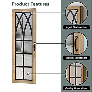 FirsTime & Co. Brown Rustic Arch Jewelry Armoire, Necklace Organizer for Bedroom Storage, Full Length Mirror Wall Vanity, Wood, Farmhouse, 43 x 14 inches