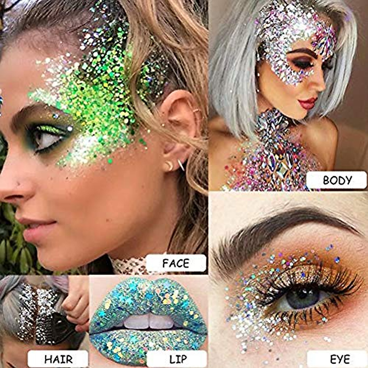 𝐆𝐀𝐁𝐎𝐗 8 Jars Ice Blue Cosmetic Chunky Glitter Set, Holographic Nail Glitter Resin Glitter Fine Powder +1mm+2mm+3mm Sequins Flakes, Iridescent Art Glitter Set for Body Face Eyes Hair Crafts