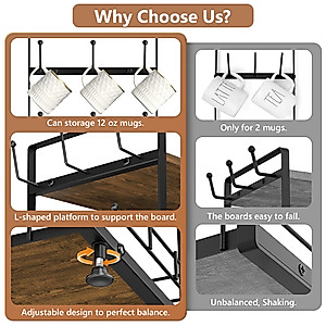 PONEYA 2 Tier Coffee Bar Organizer for Countertop, Coffee Mug Holder with 12 Hooks, Space-Saving Coffee Cup Stand for Storage Cups, Mugs, Syrups, Tea Bag, Kitchen Home Accessories