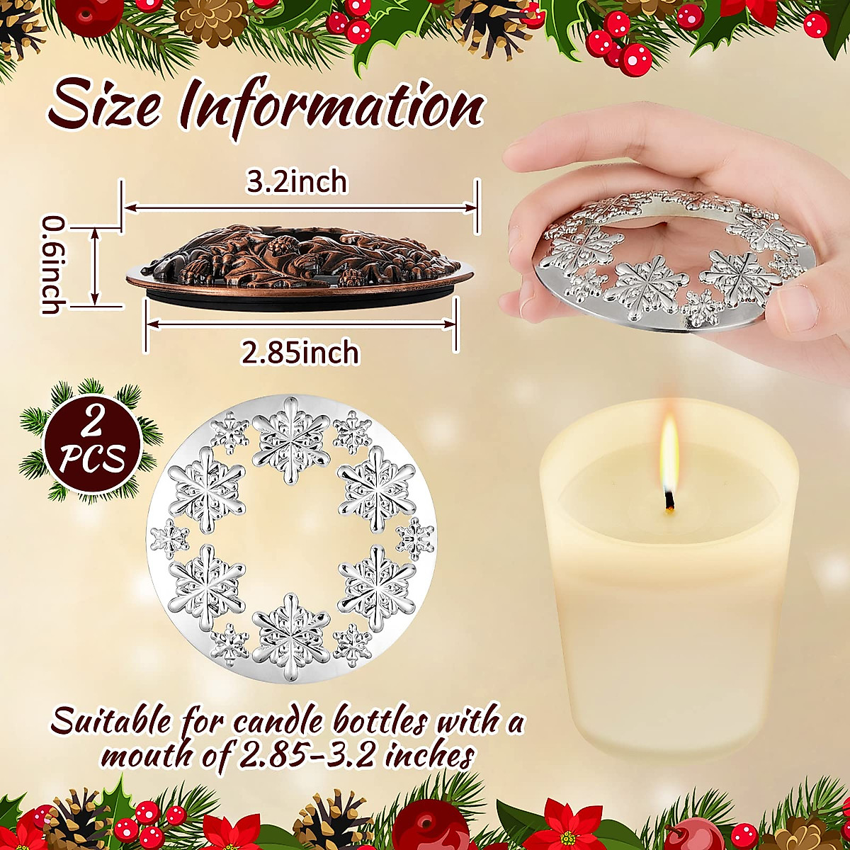 Moxweyeni 2 Pieces Candle Toppers to Burn Evenly Scented Jar Candles Cover 2.85 Inch Leaf Pine Candle Topper Lids Jar Candle Accessories Sleeves Gifts for Christmas Candles Party Favor(Chic Style)